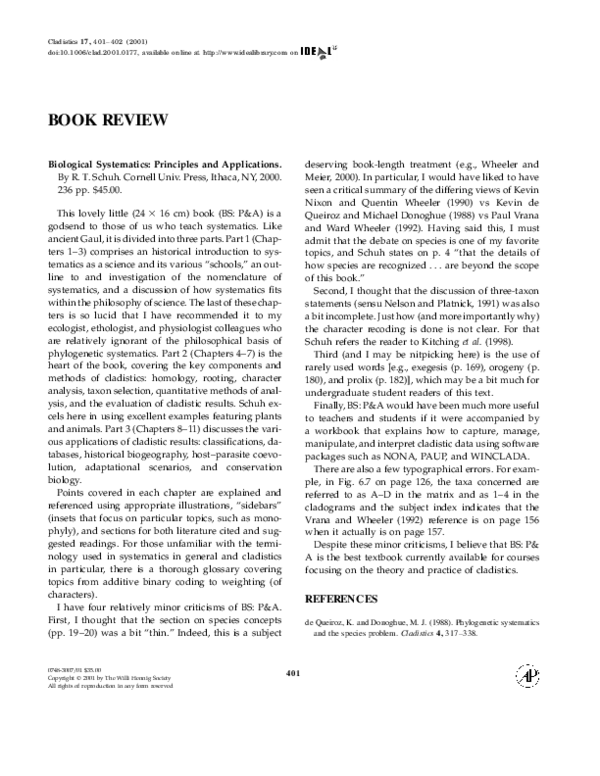 (PDF) Biological Systematics: Principles and Applications