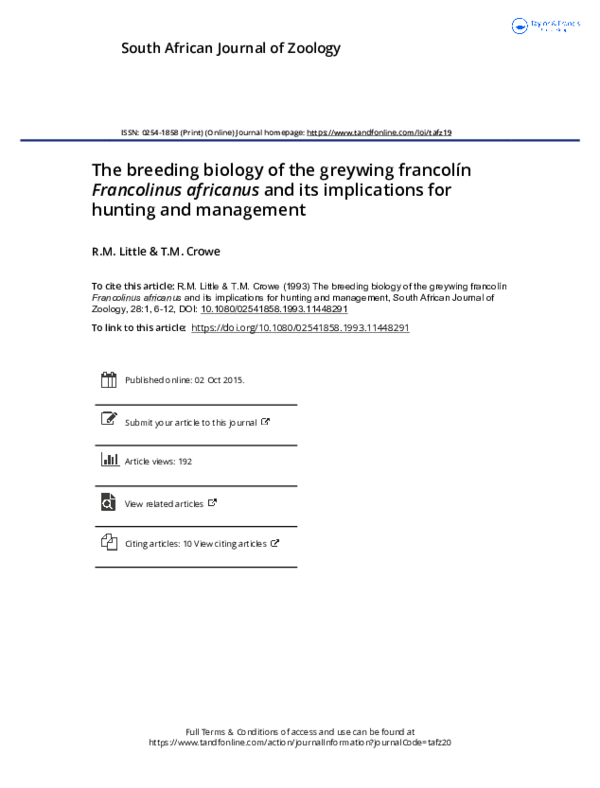 (PDF) The breeding biology of the greywing francolín Francolinus ...