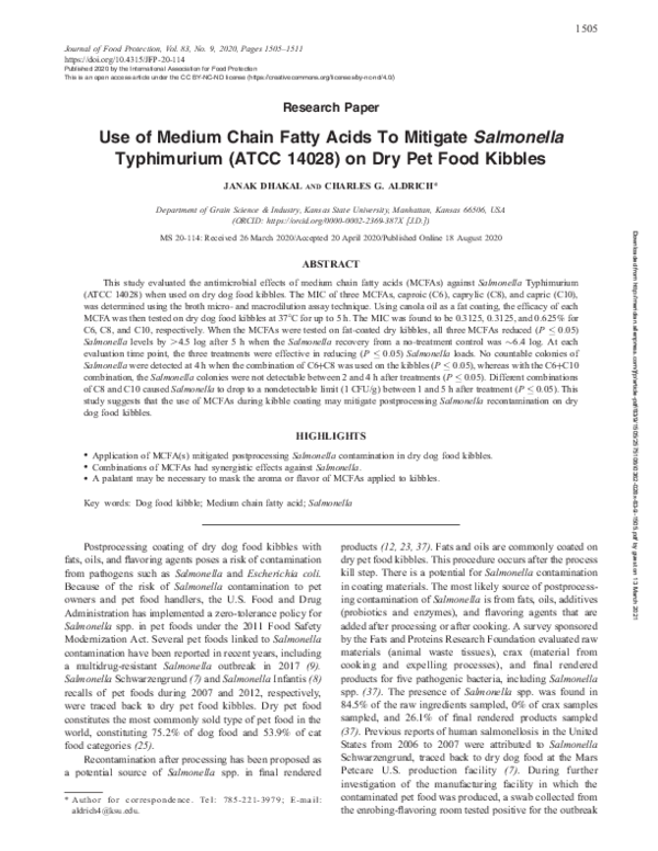 (PDF) Use of Medium Chain Fatty Acids (MCFA) to mitigate Salmonella ...