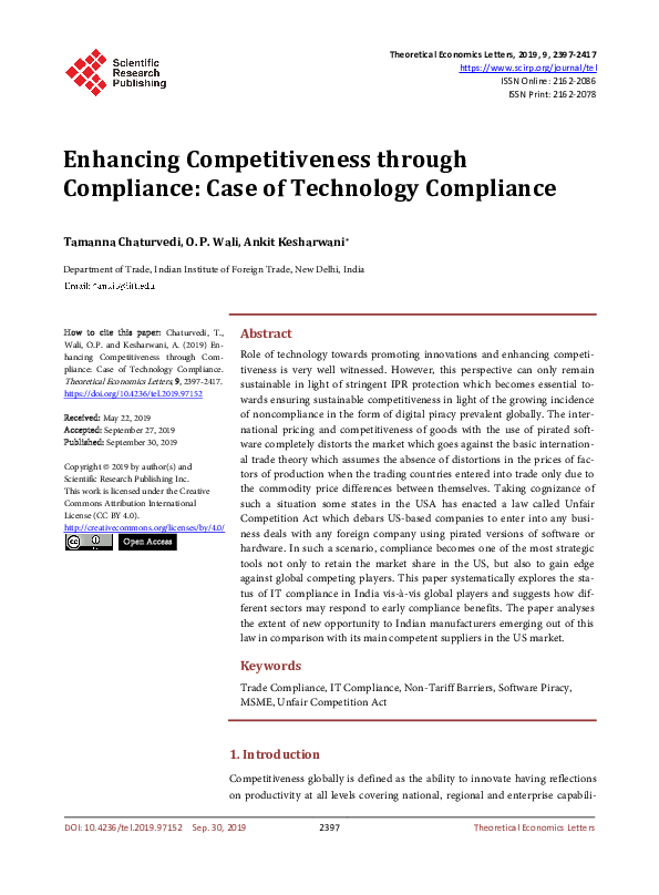 (PDF) Enhancing Competitiveness through Compliance: Case of Technology ...
