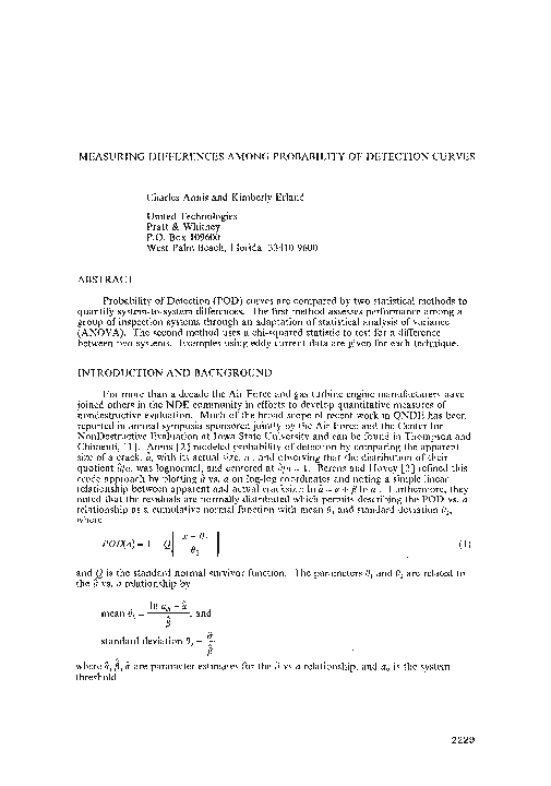 (PDF) Measuring Differences Among Probability of Detection Curves