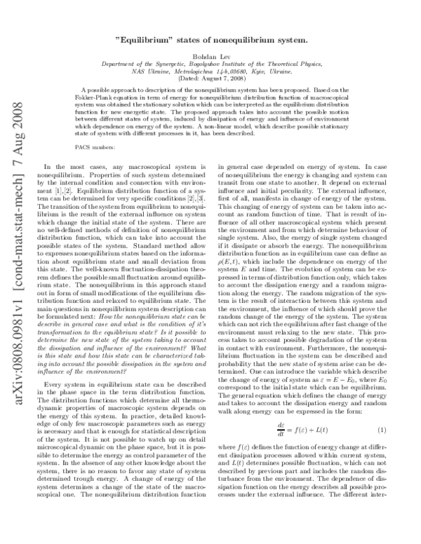 (PDF) Equilibrium" states of non equilibrium system