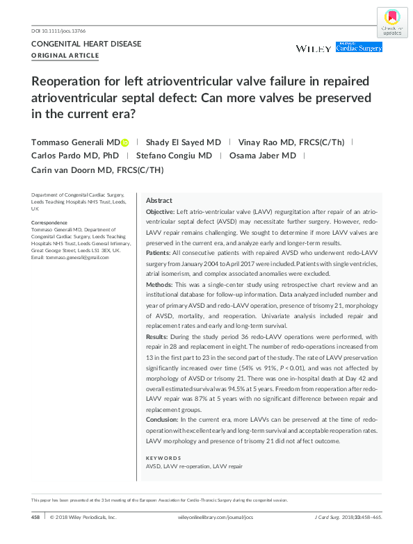 (PDF) Reoperation for left atrioventricular valve failure in repaired ...
