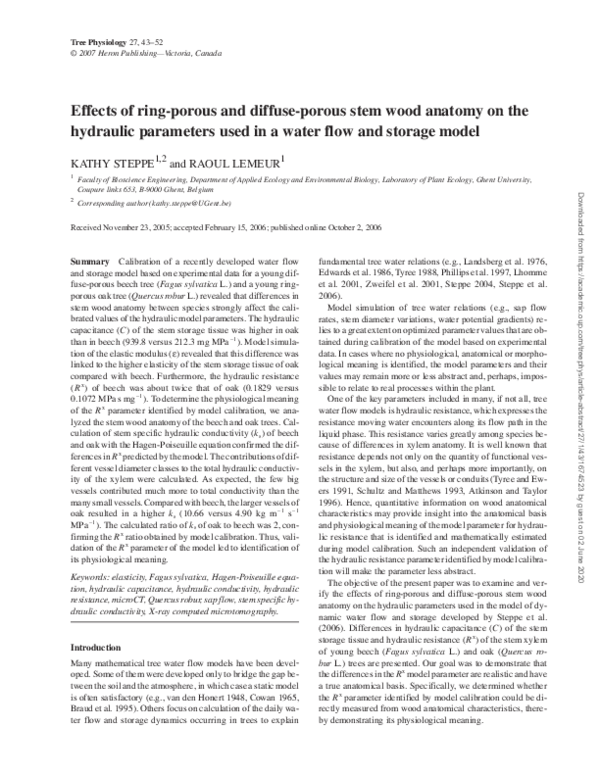 (PDF) Effects of ring-porous and diffuse-porous stem wood anatomy on ...