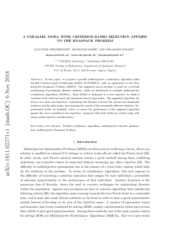 (PDF) Parallel MOEA for Multiobjective Knapsack Problem