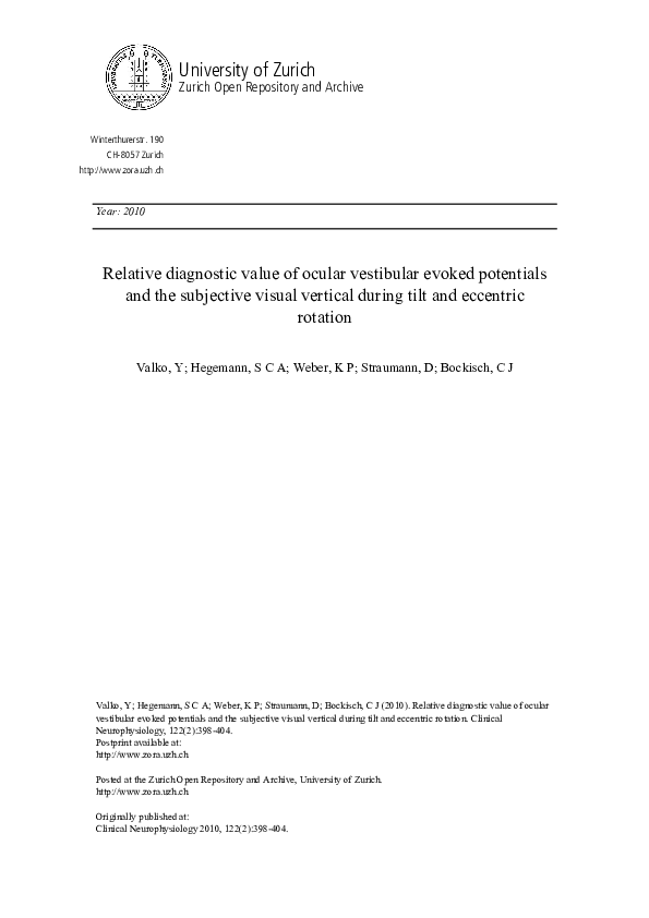 (PDF) Relative diagnostic value of ocular vestibular evoked potentials ...