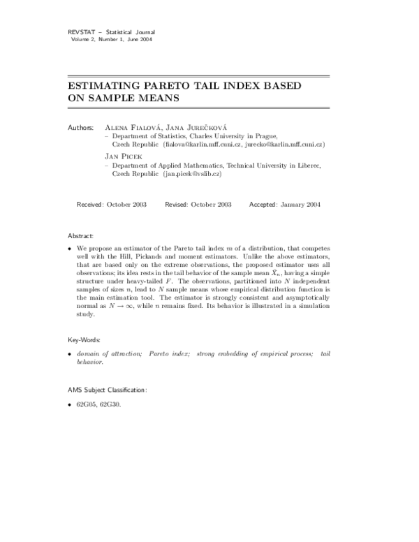 (PDF) Estimating Pareto Tail Index Based on Sample Means