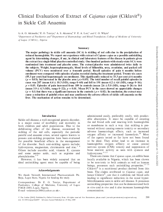(PDF) Clinical Evaluation of Extract of Cajanus cajan (Ciklavit(R)) in ...