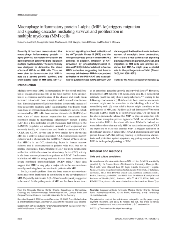 (PDF) Macrophage inflammatory protein 1-alpha (MIP-1alpha ) triggers migration and signaling ...