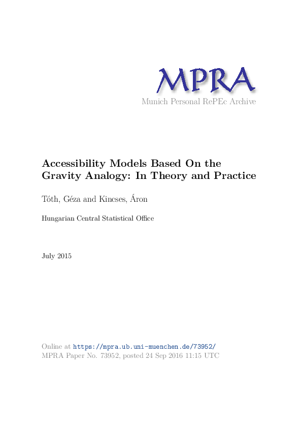 (PDF) Accessibility Models Based On the Gravity Analogy: In Theory and ...