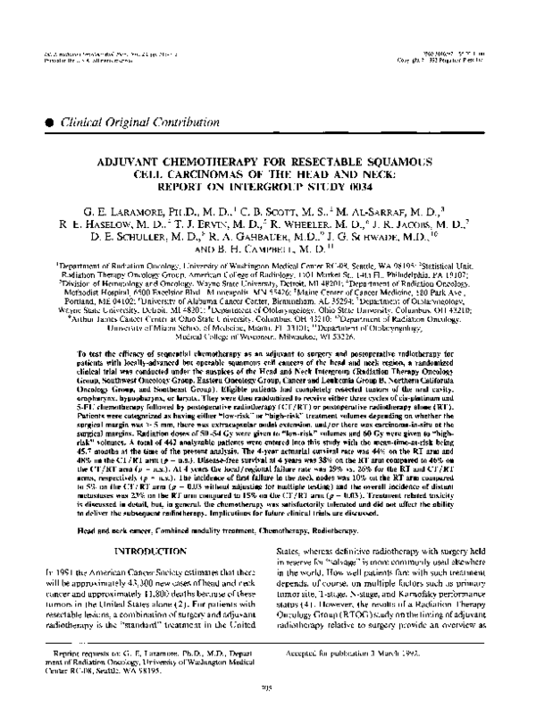 (PDF) Adjuvant chemotherapy for resectable squamous cell carcinomas of the head and neck: Report ...