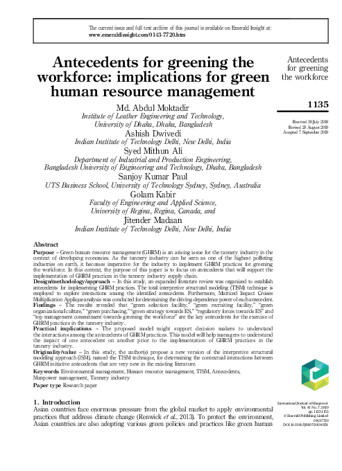 (PDF) Antecedents for greening the workforce: implications for green human resource management