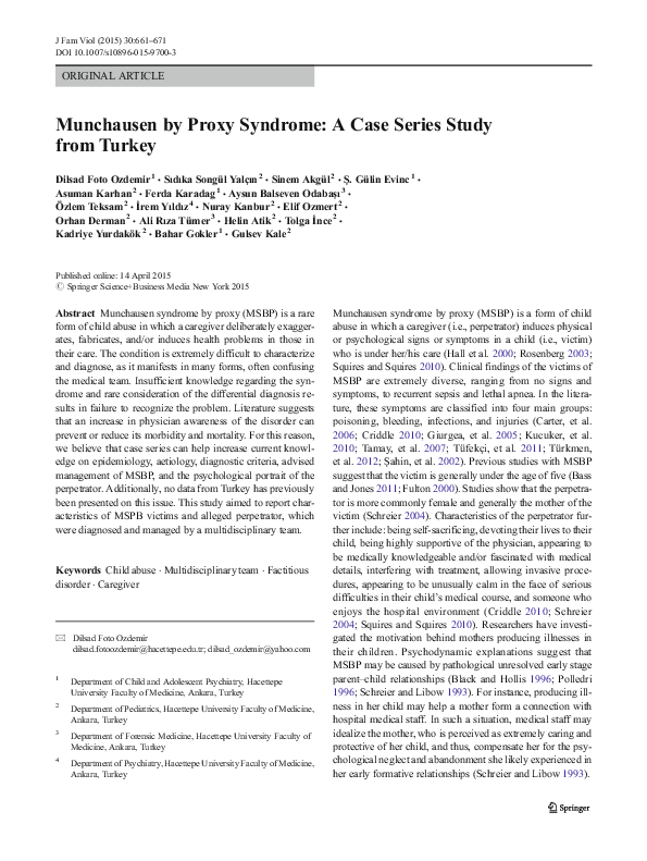 (PDF) Munchausen by Proxy Syndrome: A Case Series Study from Turkey