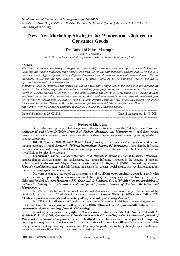 (PDF) New -Age Marketing Strategies for Women and Children in Consumer ...