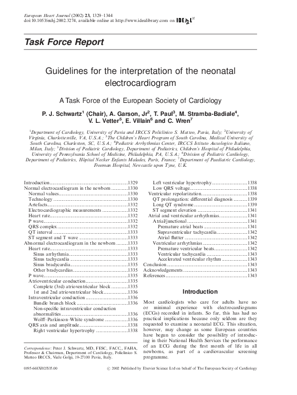 (PDF) Guidelines for the interpretation of the neonatal electrocardiogram