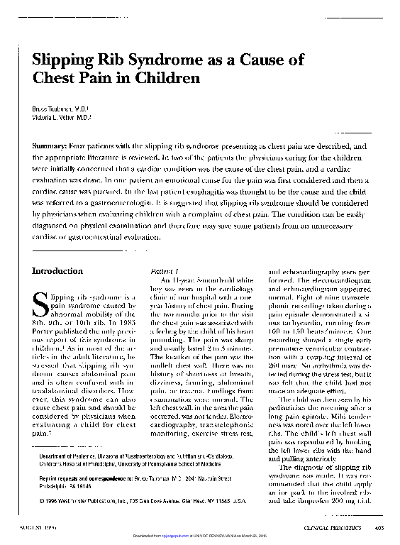 (PDF) Slipping Rib Syndrome as a Cause of Chest Pain in Children