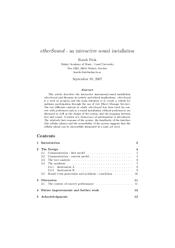 (PDF) etherSound-an interactive sound installation