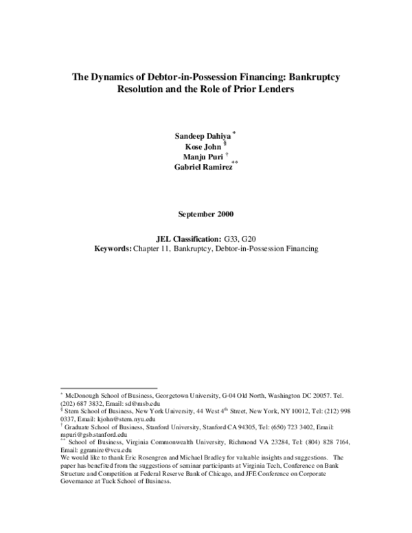 (PDF) The Dynamics of Debtor-in-Possession Financing: Bankruptcy ...