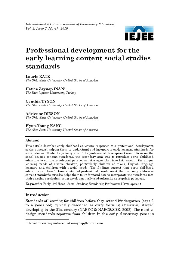 (PDF) Professional Development for the Early Learning Content Social ...