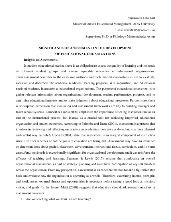 (PDF) SIGNIFICANCE OF ASSESSMENT IN THE DEVELOPMENT OF EDUCATIONAL ...