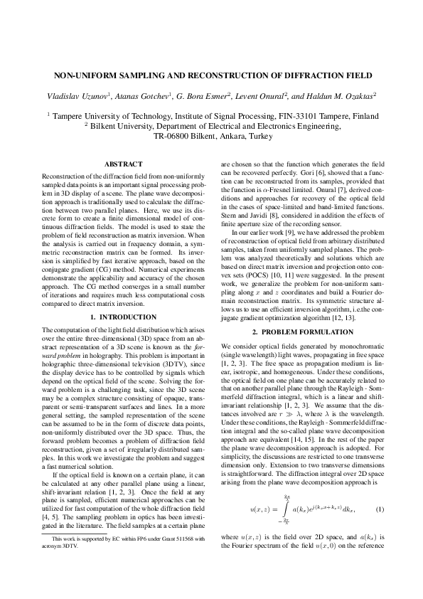 (PDF) Non-uniform sampling and reconstruction of diffraction field