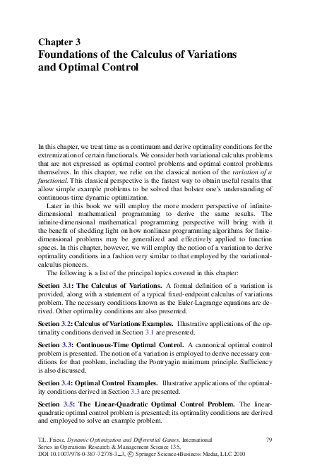(PDF) Foundations of the Calculus of Variations and Optimal Control