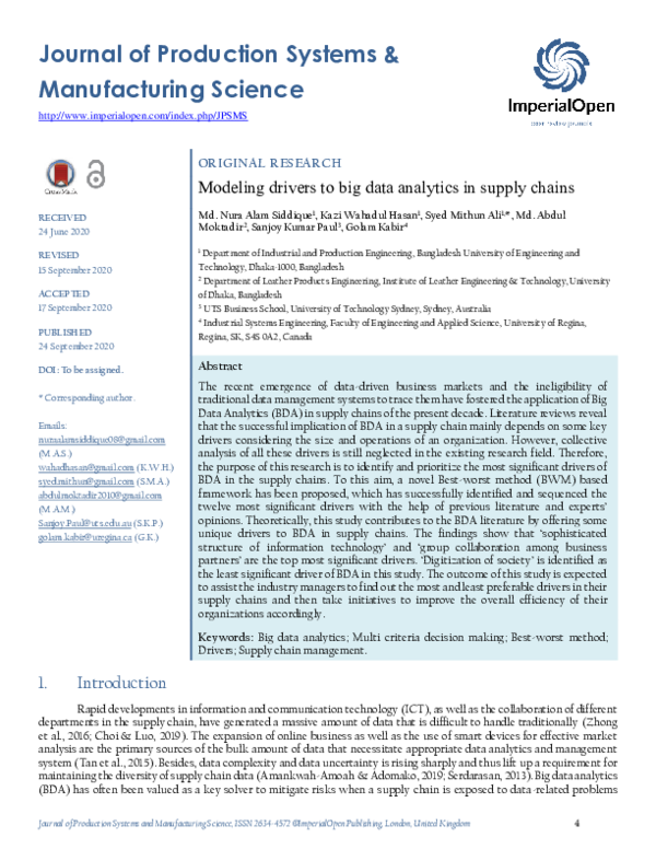 (PDF) Modeling drivers to big data analytics in supply chains