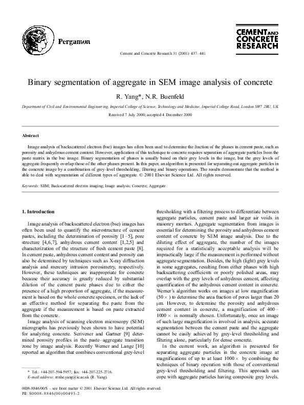 Pdf Binary Segmentation Of Aggregate In Sem Image Analysis Of Concrete