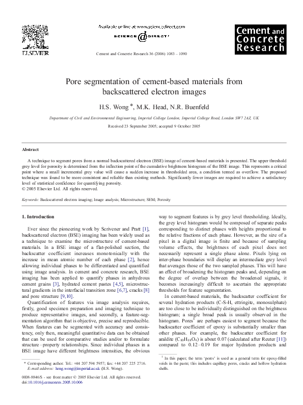 (PDF) Pore segmentation of cement-based materials from backscattered ...