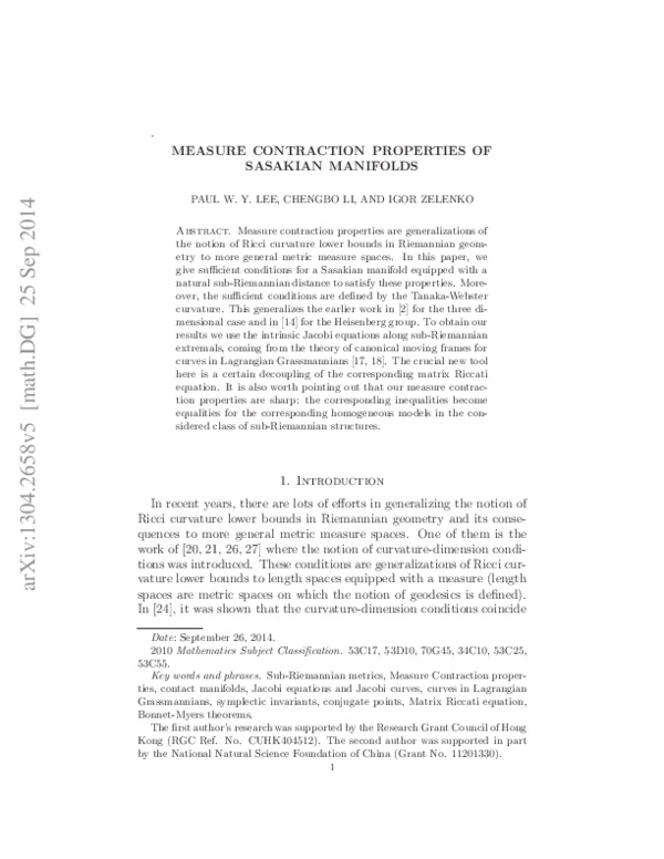 (PDF) Measure contraction properties of contact sub-Riemannian ...