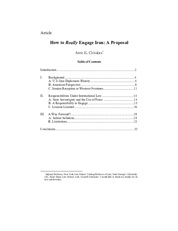 (PDF) How to Really Engage Iran: A Proposal