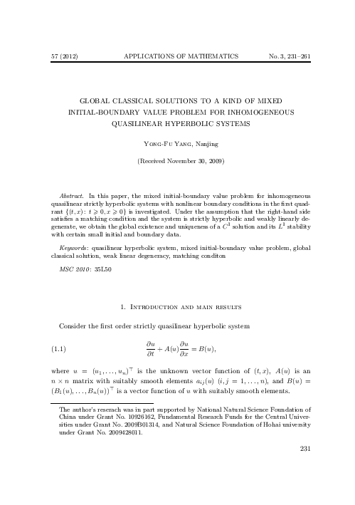 (PDF) Global classical solutions to a kind of mixed initial-boundary value problem for ...