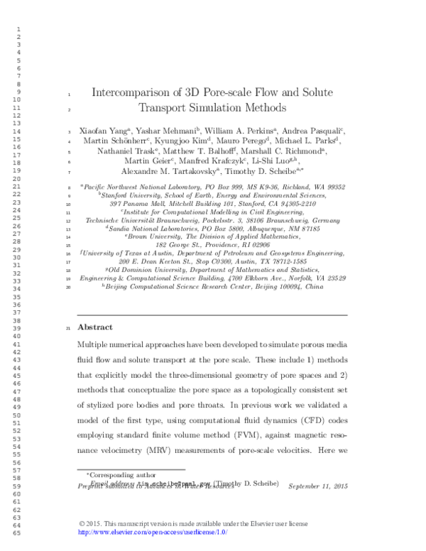 Pdf Intercomparison Of 3d Pore Scale Flow And Solute Transport Simulation Methods
