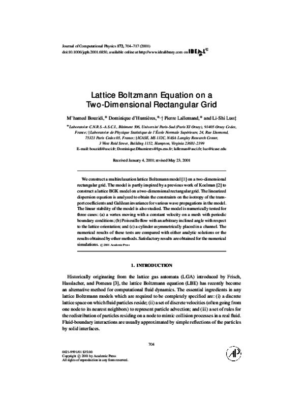 (PDF) Lattice Boltzmann Equation on a 2D Rectangular Grid