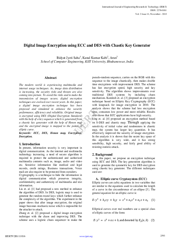 (PDF) Digital Image Encryption using ECC and DES with Chaotic Key Generator