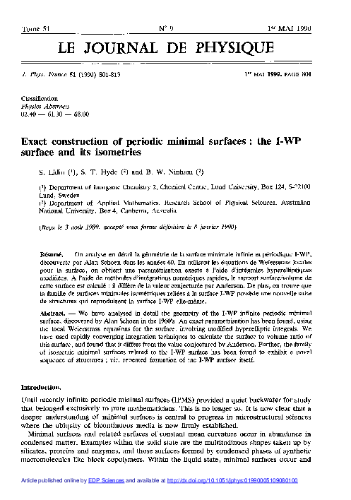 (PDF) Infinite periodic minimal surfaces without self-intersections ...