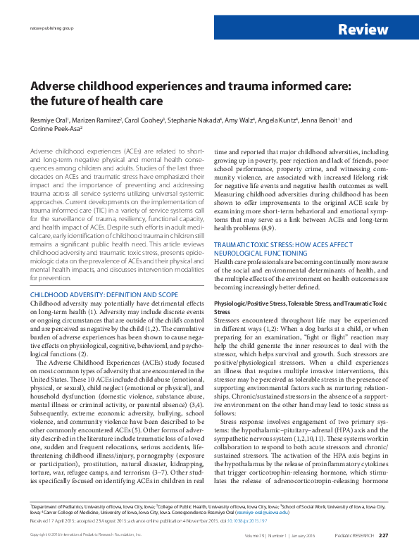 (PDF) Adverse Childhood Experiences and Trauma Informed Care: The ...