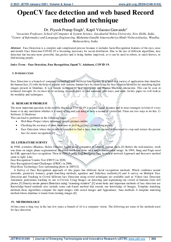 (PDF) OpenCV face detection and web based Record method and technique
