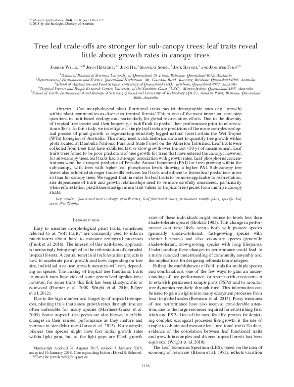 (PDF) Tree leaf trade-offs are stronger for sub-canopy trees: leaf ...