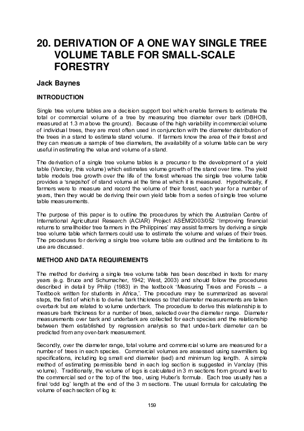 (PDF) Derivation of a One Way Single Tree Volume Table for Small-Scale ...