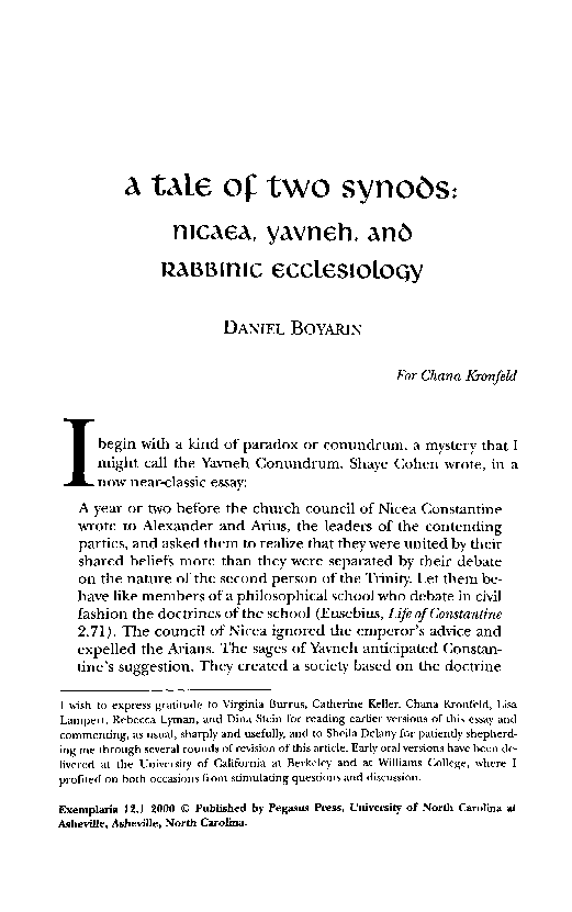 (PDF) Daniel Boyarin, “A Tale of Two Synods: Nicaea, Yavneh, and ...