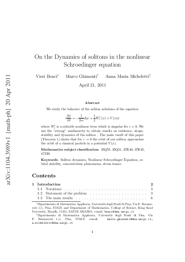 (PDF) On the Dynamics of Solitons in the Nonlinear Schrödinger Equation ...