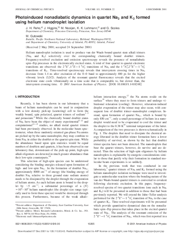 (PDF) Photoinduced nonadiabatic dynamics in quartet Na[sub 3] and K[sub 3] formed using helium ...