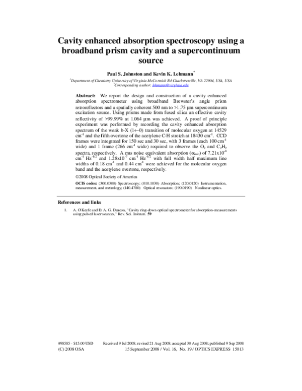 (PDF) Cavity enhanced absorption spectroscopy using a broadband prism ...