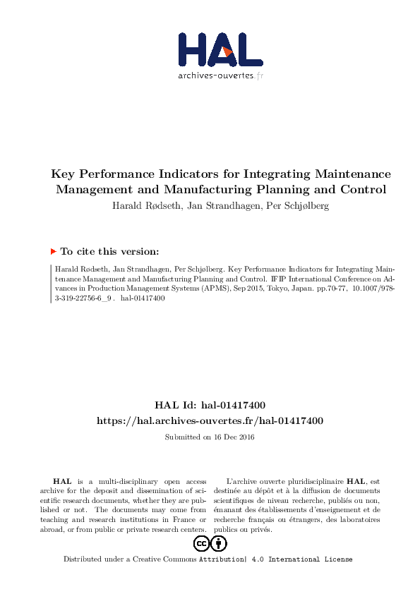 (PDF) Key Performance Indicators for Integrating Maintenance Management ...