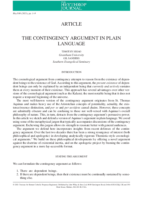 (PDF) The Contingency Argument in Plain Language