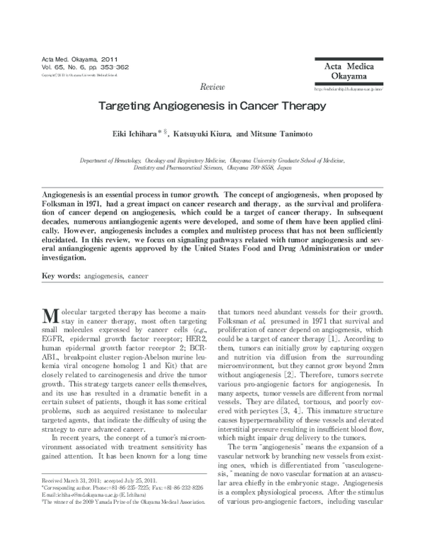 Pdf Targeting Angiogenesis In Cancer Therapy