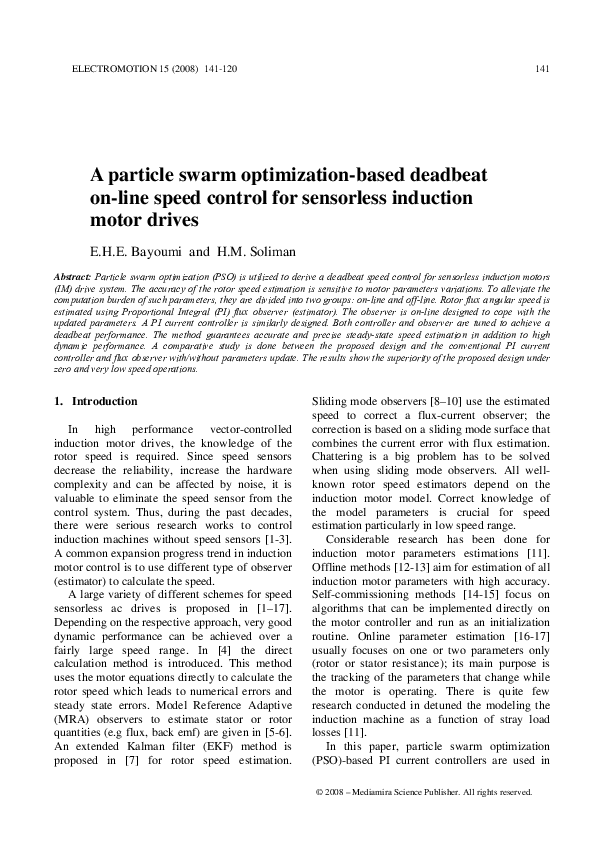 Pdf A Particle Swarm Optimization Based Deadbeat On Line Speed Control For Sensorless
