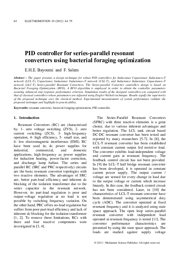Pdf Pid Controller For Series Parallel Resonant Converters Using Bacterial Foraging Optimization