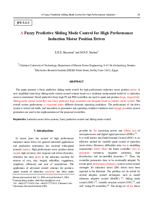 (PDF) A fuzzy predictive sliding mode control for high performance induction motor position drives